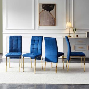 nordicana upholstered velvet dining chairs classic kitchen high back chairs set of 4, featured dovetail tufted side chairs, golden color metal legs, navy blue