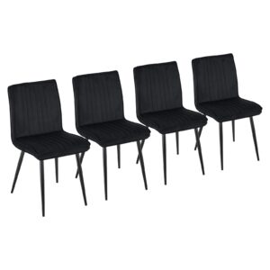 clipop modern velvet dining chairs set of 4, mid century modern dining chair with back, upholstered seat, metal leg, armless leisure accent chair, vanity chair for living room lounge, black