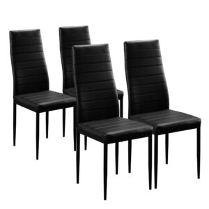 karl home black dining chair set of 4, leather dining chairs with curved back & foot cap protection for dining kitchen living room, 300lbs capacity