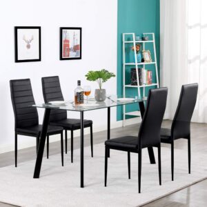 Karl home Black Dining Chair Set of 4, Leather Dining Chairs with Curved Back & Foot Cap Protection for Dining Kitchen Living Room, 300lbs Capacity