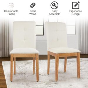 DAGONHIL Dining Chairs Set of 4, Modern Upholstered Fabric Dining Room Chairs, Armless Kitchen Chairs with Wood Legs and Padded Seat for Living Room, Bedroom, Kitchen (Beige)