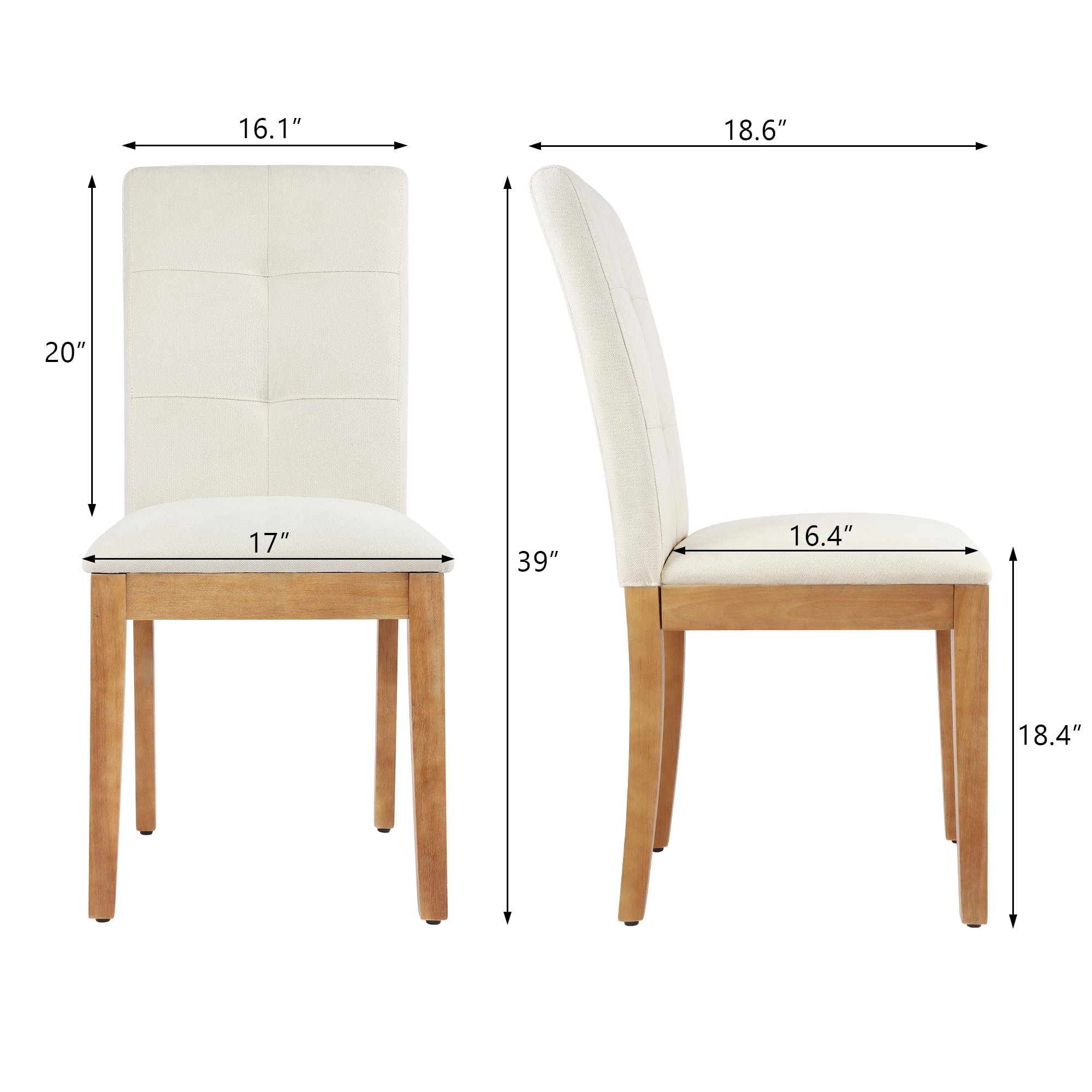 DAGONHIL Dining Chairs Set of 4, Modern Upholstered Fabric Dining Room Chairs, Armless Kitchen Chairs with Wood Legs and Padded Seat for Living Room, Bedroom, Kitchen (Beige)