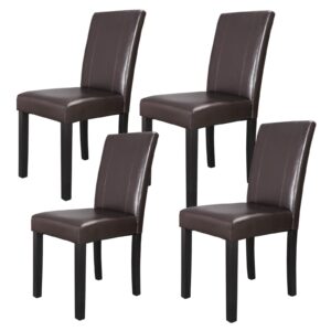 super deal faux leather dining chair set of 4 with wood legs waterproof & oilproof stretch kitchen dining room restaurant chairs, espresso