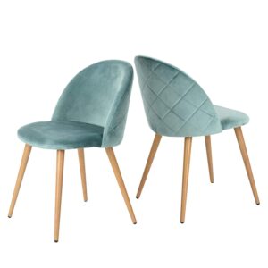 furniturer dining chairs set of 2, velvet upholstered kitchen chairs modern dining room side chairs with soft seat/metal legs, accent chairs for home restaurant, aqua, oak leg