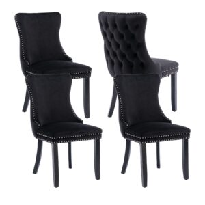 black velvet dining chairs set of 4, tufted wingback upholstered dining room chairs with solid wood legs, mid century modern dining chair for dining room,living room,kitchen(black)