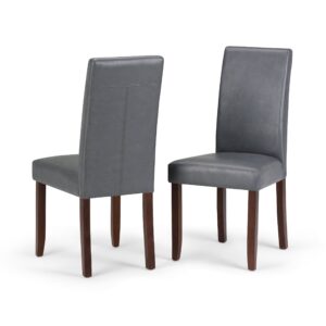 simplihome acadian solid wood transitional parson dining chair (set of 2) in stone grey faux leather, for the dining room