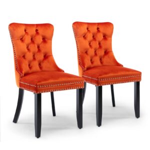 jeteago velvet dining chair set of 2, upholstered tufted dining room chair with nailhead trim and solid wood leg for kitchen, orange