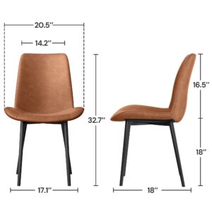 SunsGrove Kitchen Dining Chairs Set of 2, Faux Leather Indoor Chairs, Comfortable Modern Industrial Chair with Metal Legs, Upholstered Side Chairs for Dinning Room/Living Room/Bedroom (Brown)