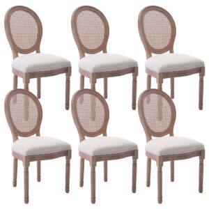 virabit french dining chairs set of 6, rattan farmhouse upholstered dining chairs with curved backrest and beautifully carved solid woodframe for living room, kitchen, restaurant