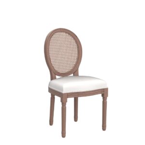 Virabit French Dining Chairs Set of 6, Rattan Farmhouse Upholstered Dining Chairs with Curved Backrest and Beautifully Carved Solid WoodFrame for Living Room, Kitchen, Restaurant