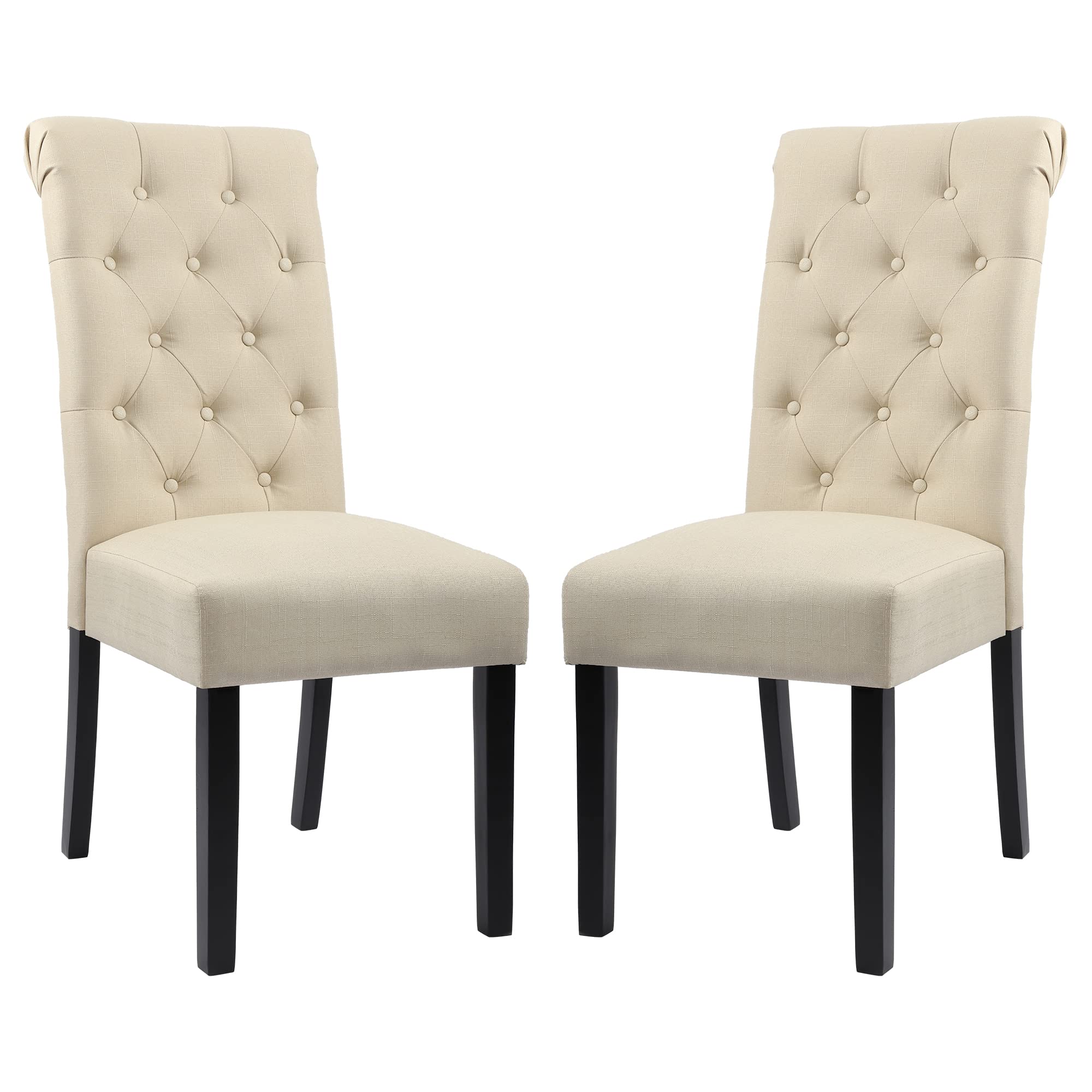 GOTMINSI Upholstered Fabric Dining Room Chairs Tufted Parsons Dining Chairs Accent Kitchen Chairs with Solid Wood Legs for Home Kitchen and Restaurant (Set of 2), Beige