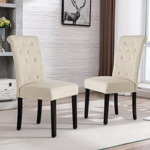 GOTMINSI Upholstered Fabric Dining Room Chairs Tufted Parsons Dining Chairs Accent Kitchen Chairs with Solid Wood Legs for Home Kitchen and Restaurant (Set of 2), Beige