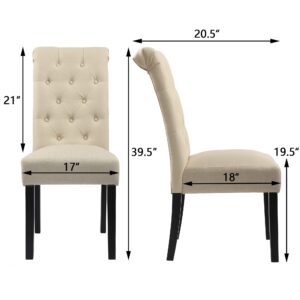 GOTMINSI Upholstered Fabric Dining Room Chairs Tufted Parsons Dining Chairs Accent Kitchen Chairs with Solid Wood Legs for Home Kitchen and Restaurant (Set of 2), Beige