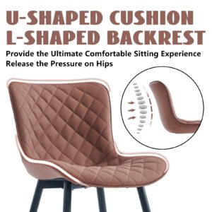 YOUTASTE Coffee Brown Dining Chairs Set of 2 Mid Century Modern PU Leather Diamond Upholstered Accent Guest Dinner Chair with Back Metal Legs for Kitchen Living Reception Waiting Room