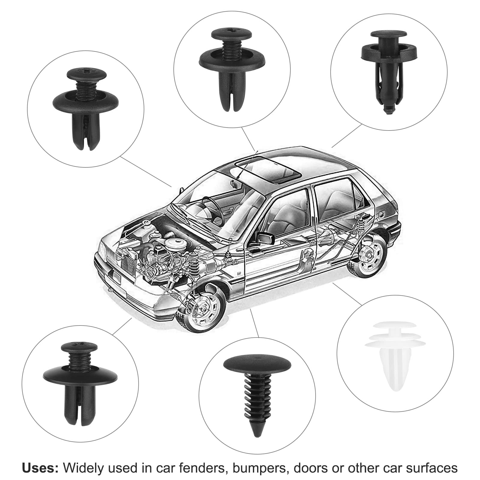 QIIYCCE-120PCS Car Clips,Plastic Rivets,6 Popular Sizes of Car Body Fixed Clip Bumpers,and Replacement Parts of Fenders are Applicable to Most Models