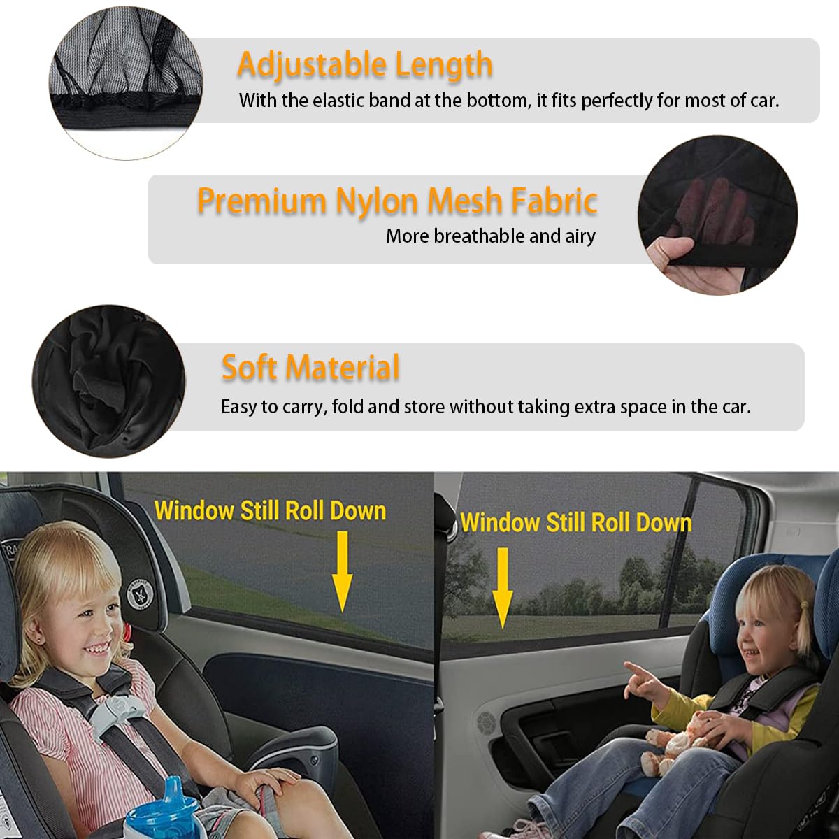 Ziciner Car Window Shade, 4 Pcs Auto Side Front Rear Window Sun Shades, Heat Block and UV Rays Protection, Breathable Mesh Privacy Protection Curtain, Universal Fit Most SUV (SUV Front&Back 4Pcs)