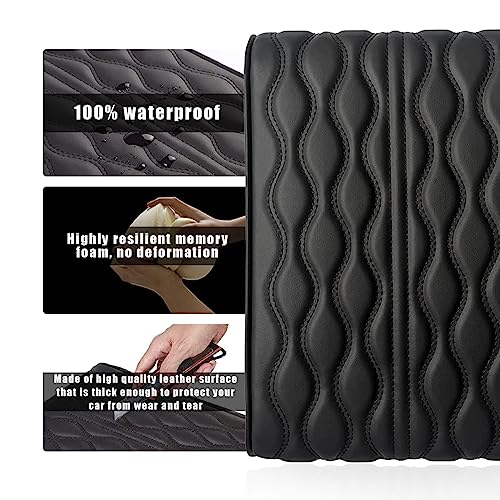 Ziciner Car Center Console Cover, 12.6" x 8.5" Leather Memory Foam Armrest Cushion Protection Pad, Waterproof Hand Rest Pillow with Height Increase, Universal Accessory for Most Car (Black)