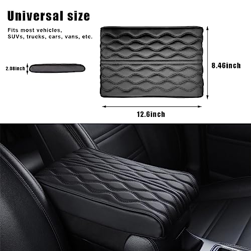 Ziciner Car Center Console Cover, 12.6" x 8.5" Leather Memory Foam Armrest Cushion Protection Pad, Waterproof Hand Rest Pillow with Height Increase, Universal Accessory for Most Car (Black)