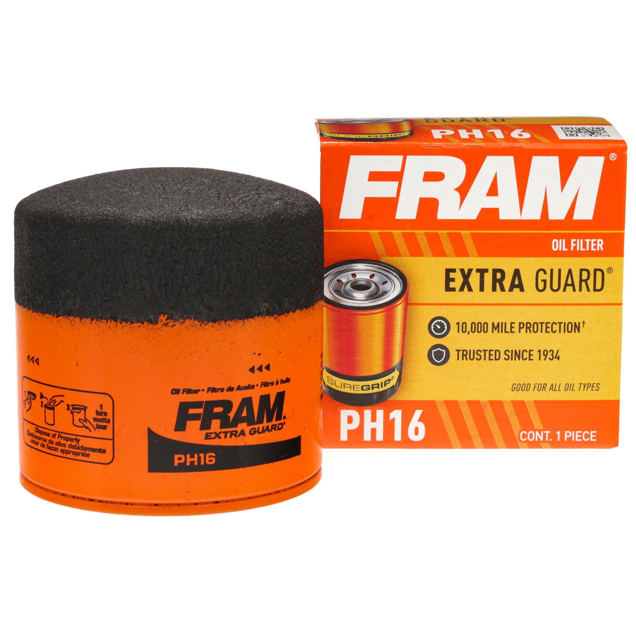 FRAM Extra Guard PH16, 10K Mile Change Automotive Replacement Interval Spin-On Engine Oil Filter for Select Vehicle Models