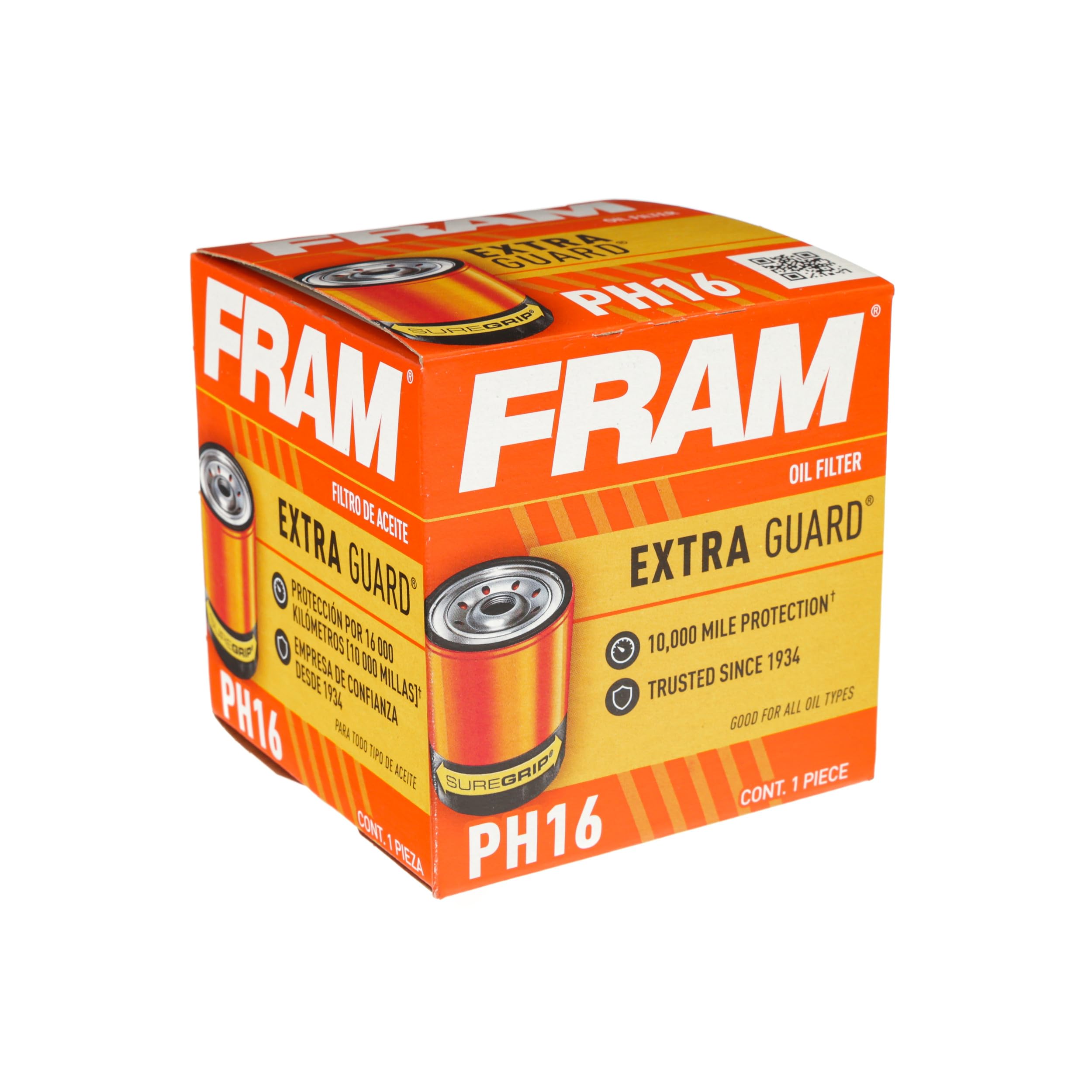 FRAM Extra Guard PH16, 10K Mile Change Automotive Replacement Interval Spin-On Engine Oil Filter for Select Vehicle Models