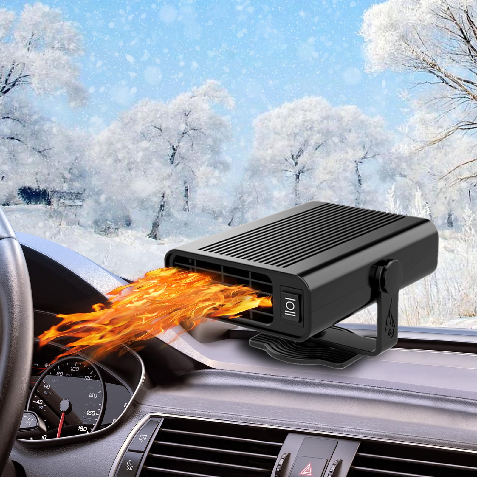 【 New upgrade】Portable Car Heater,Auto Heater Fan, Car Windshield Defogger Defroster, 2 in1 Fast Heating or Cooling Fan, 12V 150W Auto Ceramic Heater Fan Plug in Cig Lighter (Premium black)