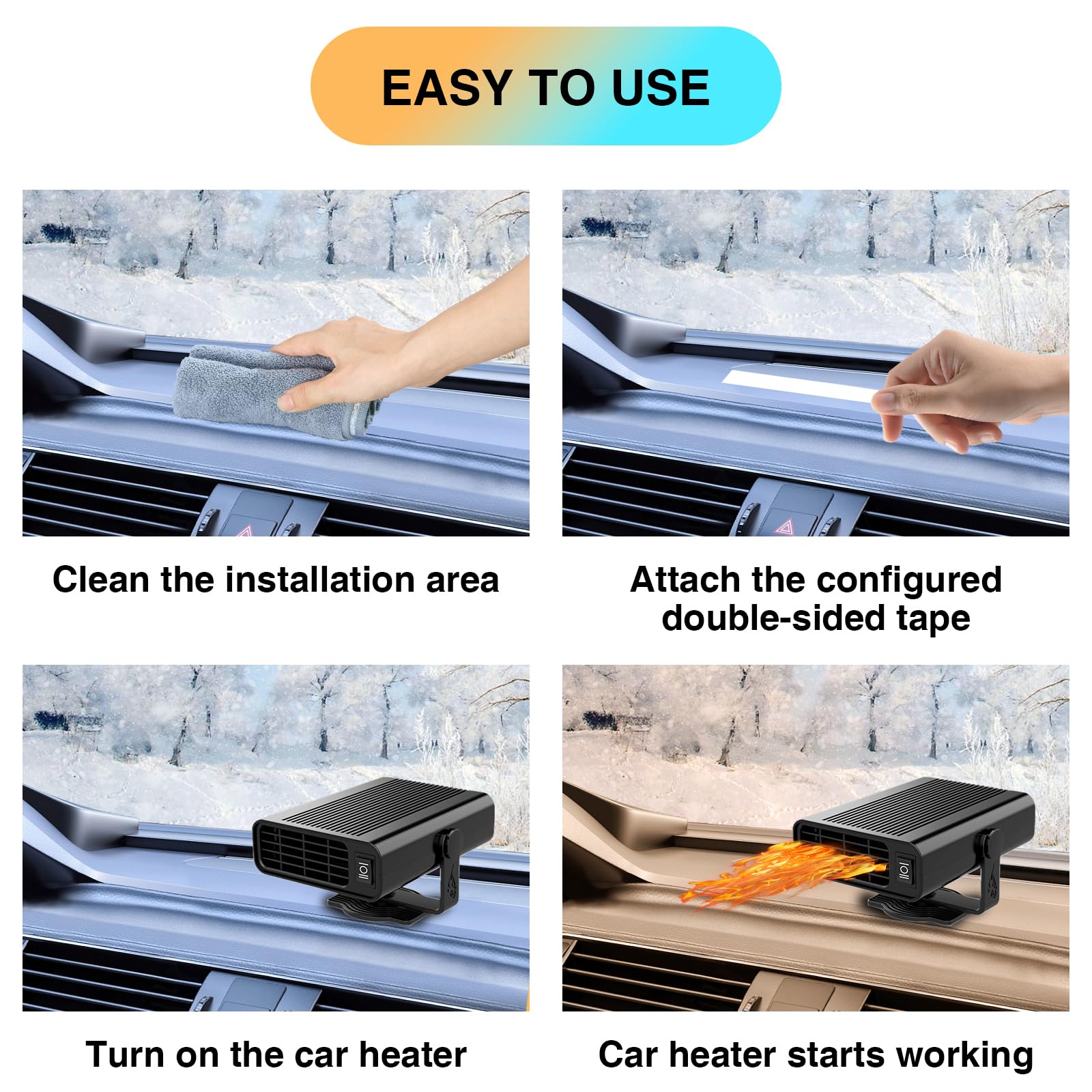 【 New upgrade】Portable Car Heater,Auto Heater Fan, Car Windshield Defogger Defroster, 2 in1 Fast Heating or Cooling Fan, 12V 150W Auto Ceramic Heater Fan Plug in Cig Lighter (Premium black)