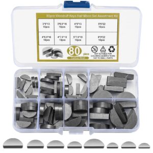 woodruff key assortment kit, 80pcs metric woodruff keys, half moon keys, half moon semicircle bond key hardware keyway set, shaft crank key for fasteners mechanical industry crankshaft