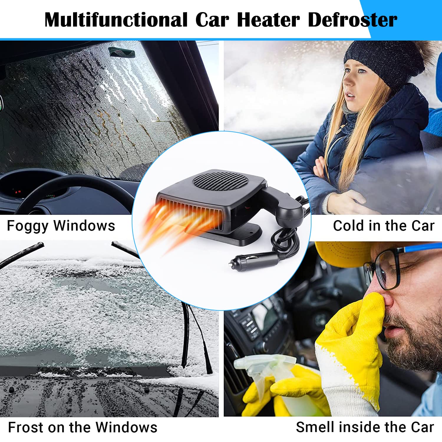 12V Car Heater,Portable 200W High Power 2 in 1 Fast Heating Defrost Defogger,Plug The Cigarette Lighter Directly Into The Cigarette Lighter Hole Of The Car, Suitable for all cars