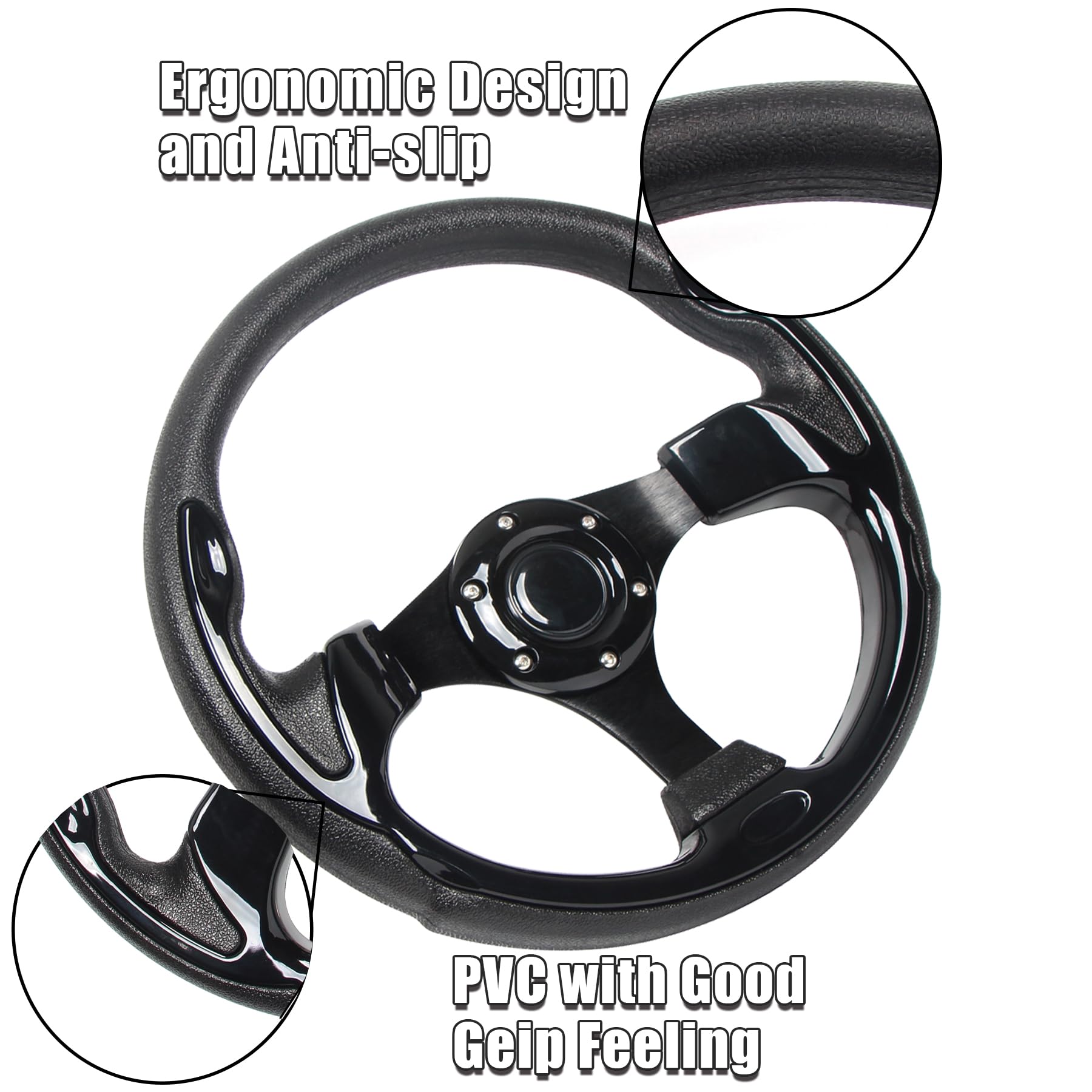 Universal EZGO Steering Wheel with Black Aluminum Frame Golf Cart Steering Wheel Fit for Yamaha Club Car DS and Precedent Steering Wheel