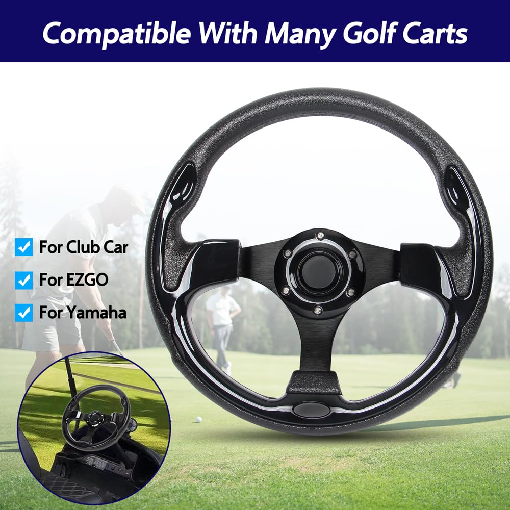 Universal EZGO Steering Wheel with Black Aluminum Frame Golf Cart Steering Wheel Fit for Yamaha Club Car DS and Precedent Steering Wheel