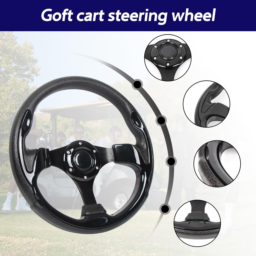 Universal EZGO Steering Wheel with Black Aluminum Frame Golf Cart Steering Wheel Fit for Yamaha Club Car DS and Precedent Steering Wheel