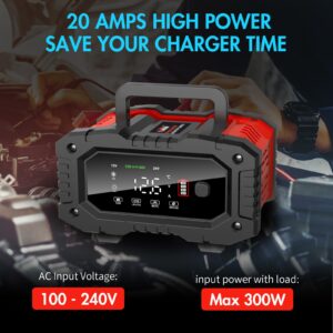 YONHAN 20 Amp Car Battery Charger, 12V/20A and 24V/10A LiFePO4 Lead Acid(AGM/Gel/SLA) Battery Charger Automotive Trickle Charger Battery Maintainer for Car Truck Motorcycle Lawn Mower