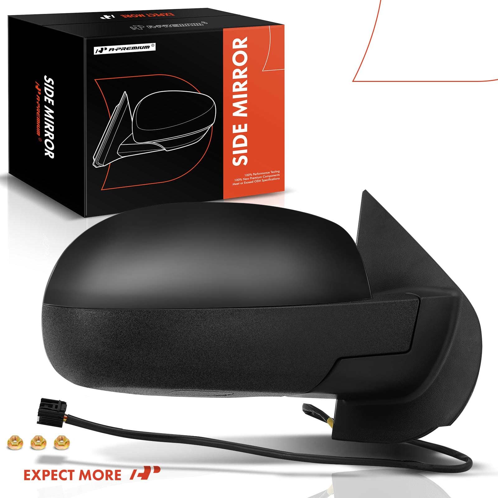 A-Premium Side View Mirror - Compatible with Chevy & GMC Models -Silverado 1500 2500 3500 HD, Avalanche, Suburban, Tahoe, Sierra, Yukon - 2007-2013 - Power Heated Manual Folding Passenger Side Mirror