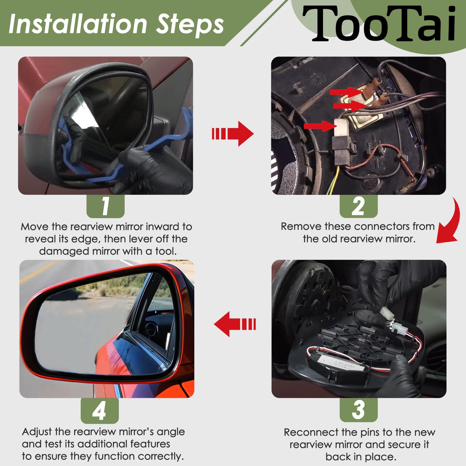 Tootai Passenger Side Replacement Mirror Glass - compatible with Ford vehicles - Fusion 2013-2019 - heated with Blind Spot Detect, w/o Auto Dimming