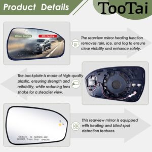 Tootai Passenger Side Replacement Mirror Glass - compatible with Ford vehicles - Fusion 2013-2019 - heated with Blind Spot Detect, w/o Auto Dimming