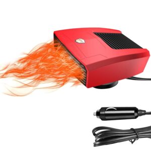 kutuku car defogger defroster 2-in-1 portable car fan with air purification 12v 150w fast heating quickly auto heater cooling fan automobile windscreen fan in cigarette lighter （red）