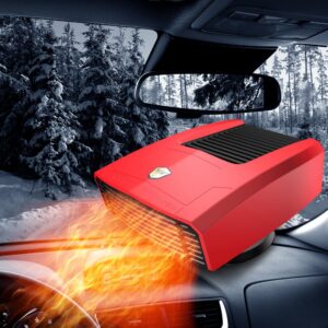 KUTUKU Car Defogger Defroster 2-in-1 Portable Car Fan with Air Purification 12V 150W Fast Heating Quickly Auto Heater Cooling Fan Automobile Windscreen Fan in Cigarette Lighter （Red）