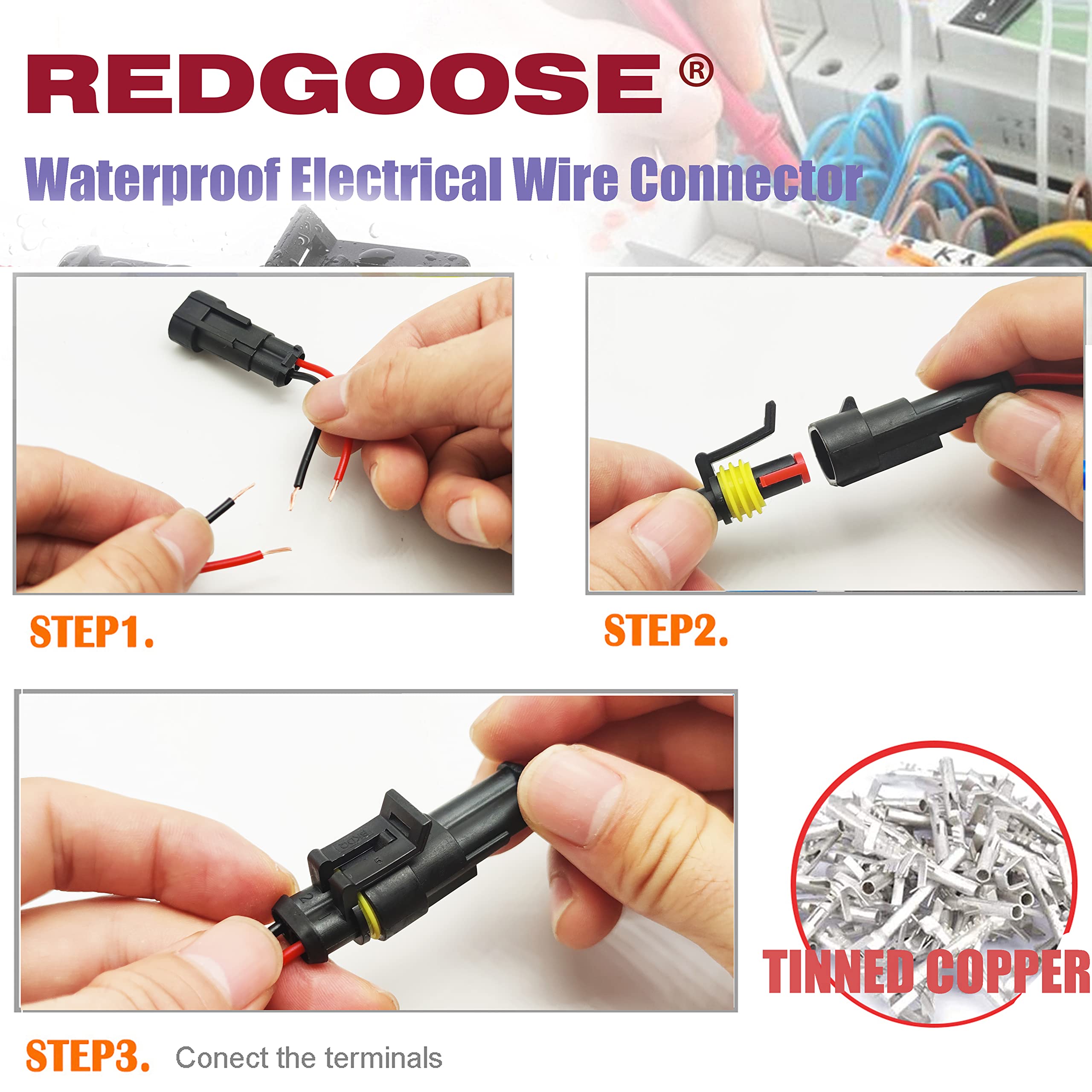 REDGOOSE 10 Pack 2 Pin Male and Female Auto Waterproof Electrical Wire Terminal Connector for Motorcycle,Scooter,Car,Truck,Boats