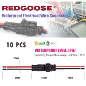 REDGOOSE 10 Pack 2 Pin Male and Female Auto Waterproof Electrical Wire Terminal Connector for Motorcycle,Scooter,Car,Truck,Boats