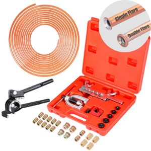 jingtao88 3/16" brake line kit - 25 ft copper coated brake line (with 16 brake line fittings and 4 threads unions) + double & single flaring tool kit (with tube cutter and 5 adapters) + tube bender