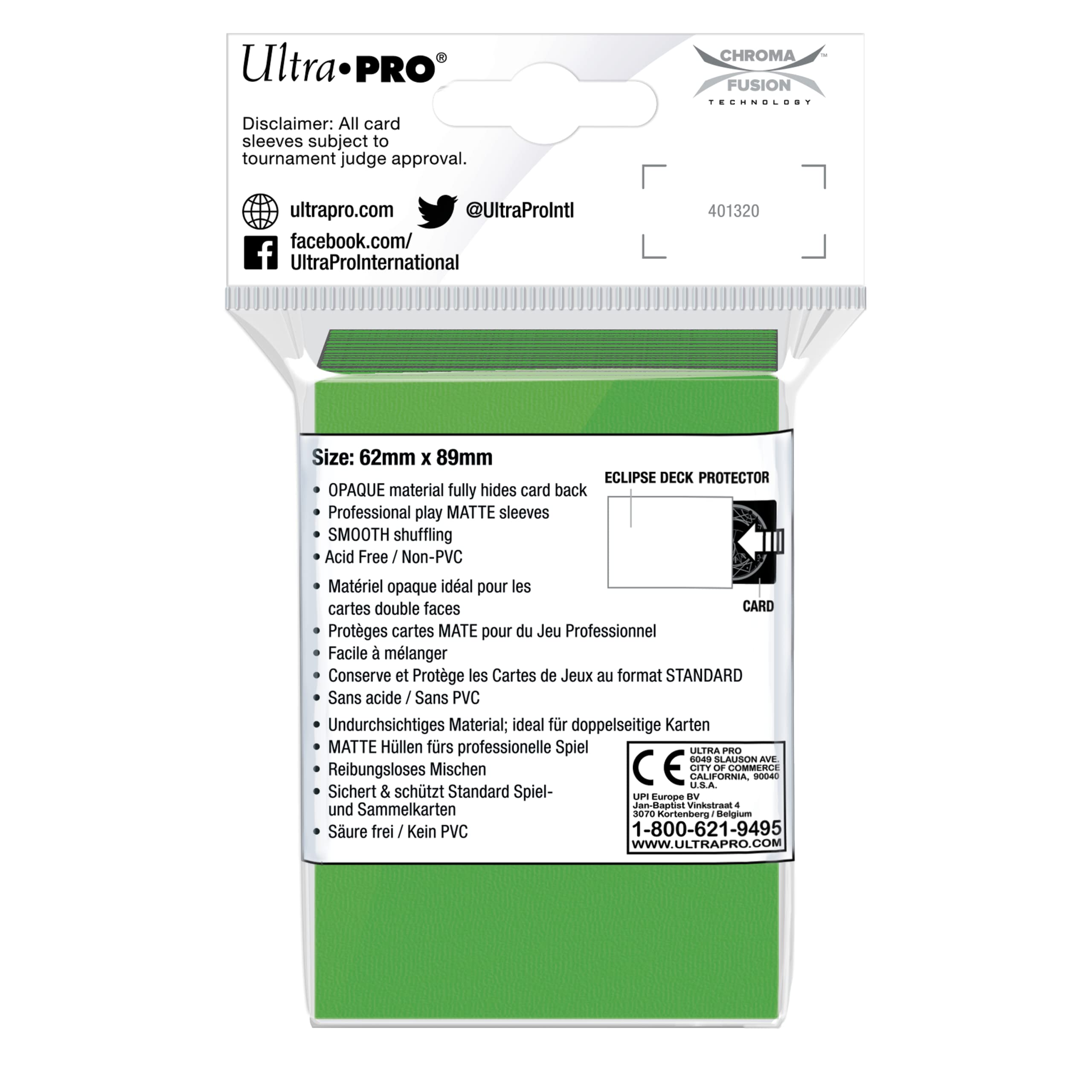 Ultra Pro - Eclipse Matte Small Sleeves 60 Count (Lime Green) - Protect All Your Gaming Cards, Sports Cards, and Collectible Cards with Ultra Pro's ChromaFusion Technology