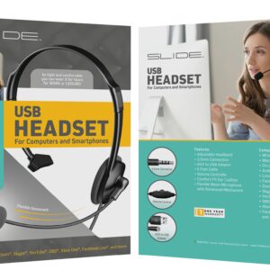 SLIDE Premium Wired Headset for Computers & Smartphones | Flexible Boom Mic | Dual Adapter Mic & Audio Splitter | On-Cord Volume Control | 3.5mm Connector | Home, Office & Gaming Headphones