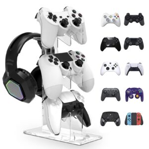 wedorat universal 3 tier controller stand and headset holder game accessories storage bracket gaming accessories for ps5 ps4 controller holder headset stand crystal clear