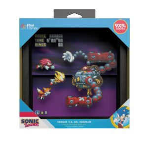 level up labs pixel frames: sonic mania - heroes vs dr eggman - 3d shadow box - framed decor for wall, home, shelf display, game poster art collectibles, boys girls teen gaming room decoration