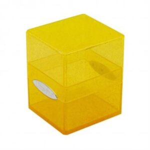 ultra pro - glitter yellow satin cube deck box: compact, secure & durable glitter finish, holds 100+ cards, snap-fit locking, protects collectible cards, sports cards & gaming cards