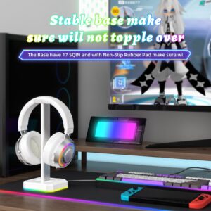 TuparGo White Headphone Stand,Desk RGB Lights Headset Holder,Suitable for All Over-Ear Headphone (White, Only RGB Light)