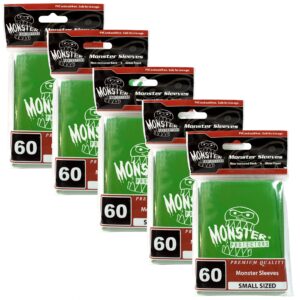 monster protector small size sleeves -300 pack glossy finish with monster logo - compatible with yugioh and other small sized gaming and collectible cards - clean, safe, secure storage & handling