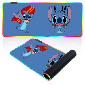 rgb gaming mouse pad,cartoon stitch large gaming mouse pad with 14 lighting modes,waterproof computer keyboard desk mat 31.5×11.8 inches (stitch a)