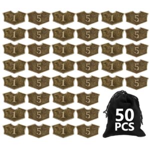 50 pieces magic gathering counters tokens antique gold metal tokens counters creature stats or loyalty counters double sided compatible with mtg and ccg card gaming accessories with velvet drawstring