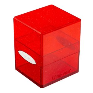 ultra pro - satin cube 100+ standard size card deck box (red glitter) - protect your gaming cards, sports cards or collectible cards in stylish glitter deck box